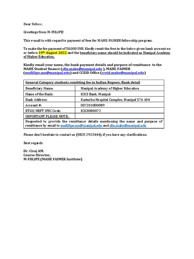 Fee Details 2022 - 50000 INR | PDF