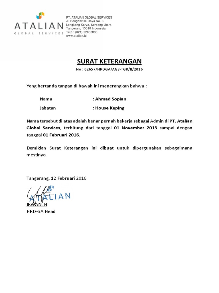 Paklaring Ahmad Sopian 1 | PDF