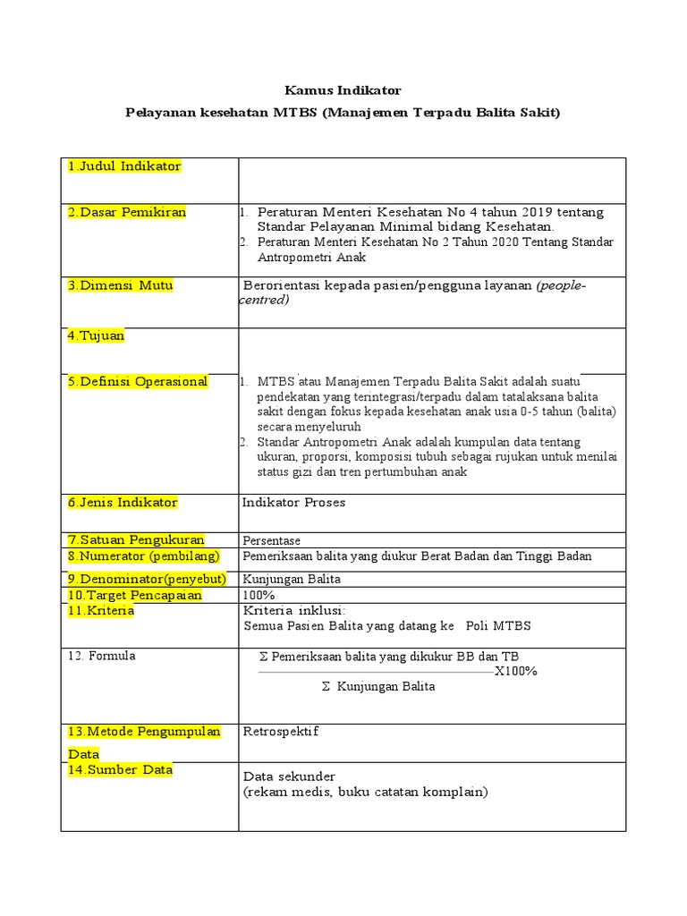 Indikator Mutu MTBS | PDF
