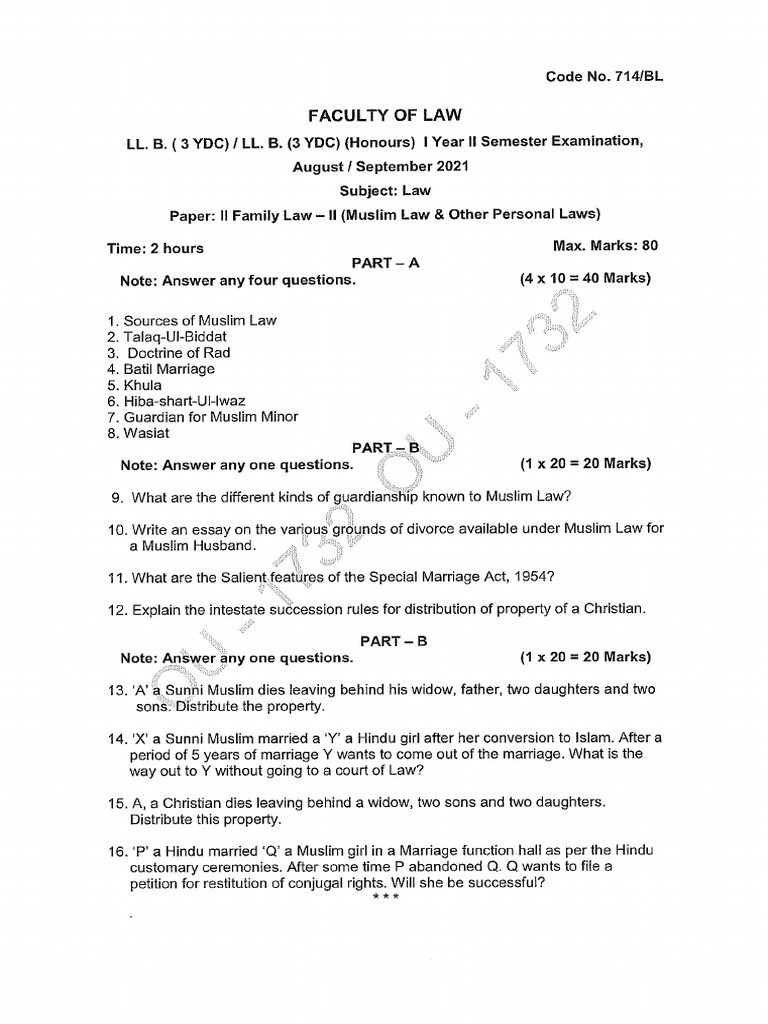 LLB 3ydc II Sem Paper-II Part-II | PDF