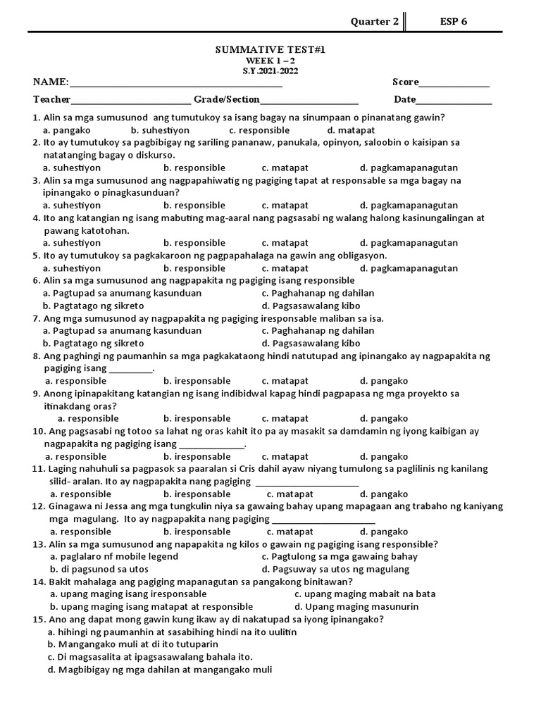Esp 2ND-SUMMATIVE-TEST | PDF