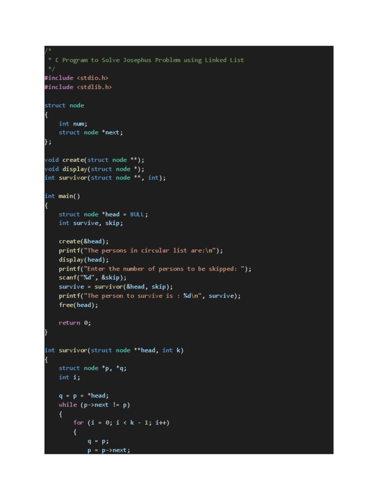 Josephus Problem Using Linked List Pdf