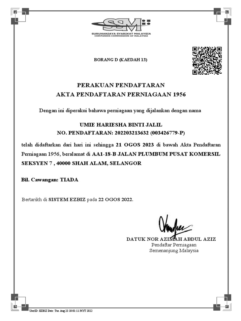 003426779-P - Cert Umie Hariesha Binti Jalil | PDF