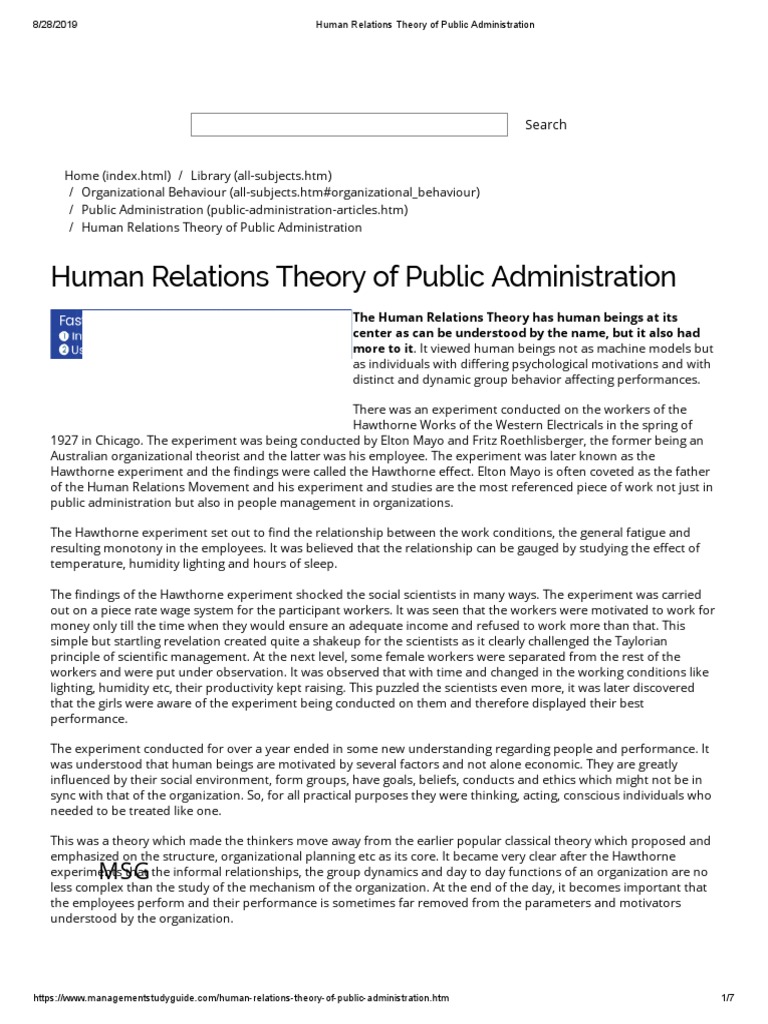 Human Relations Theory of Public Administration | PDF | Max Weber ...
