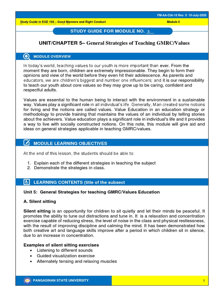 5 - General Strategies For Teaching Values Education. | PDF | Teaching ...