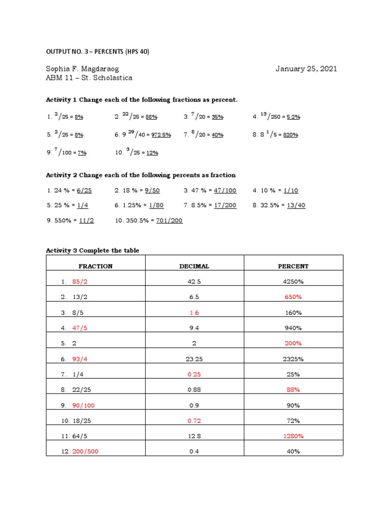 Bus Math Q3 M3 (Output No. 3 W3 - Percents) | PDF | Percentage ...