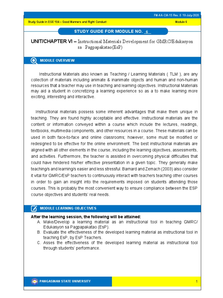 6 Instructional Materials Development For Esp Pdf Learning Teachers