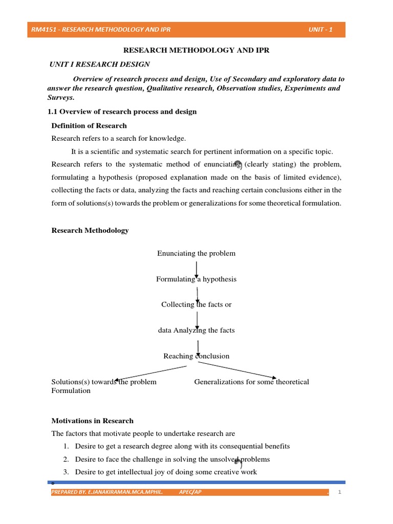Unit I Research Design | Download Free PDF | Sampling (Statistics) | Experiment