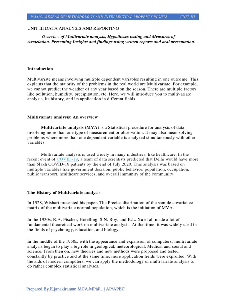 Unit Iii Data Analysis and Reporting | PDF | Hypothesis | Statistics