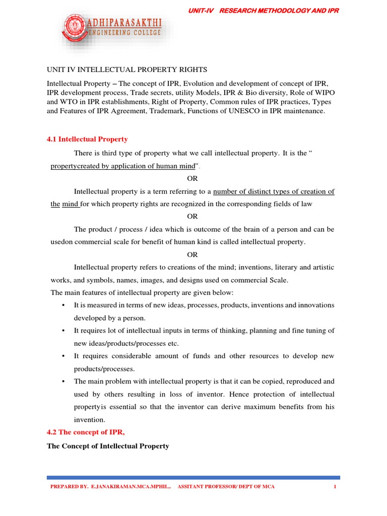 Unit Iv Intellectual Property Rights | PDF | Intellectual Property ...