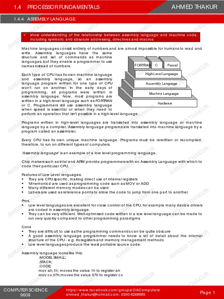 1.4.4 Assembly Language | PDF | Assembly Language | Central Processing Unit 1.4.4 Assembly Language | PDF | Assembly Language | Central Processing Unit