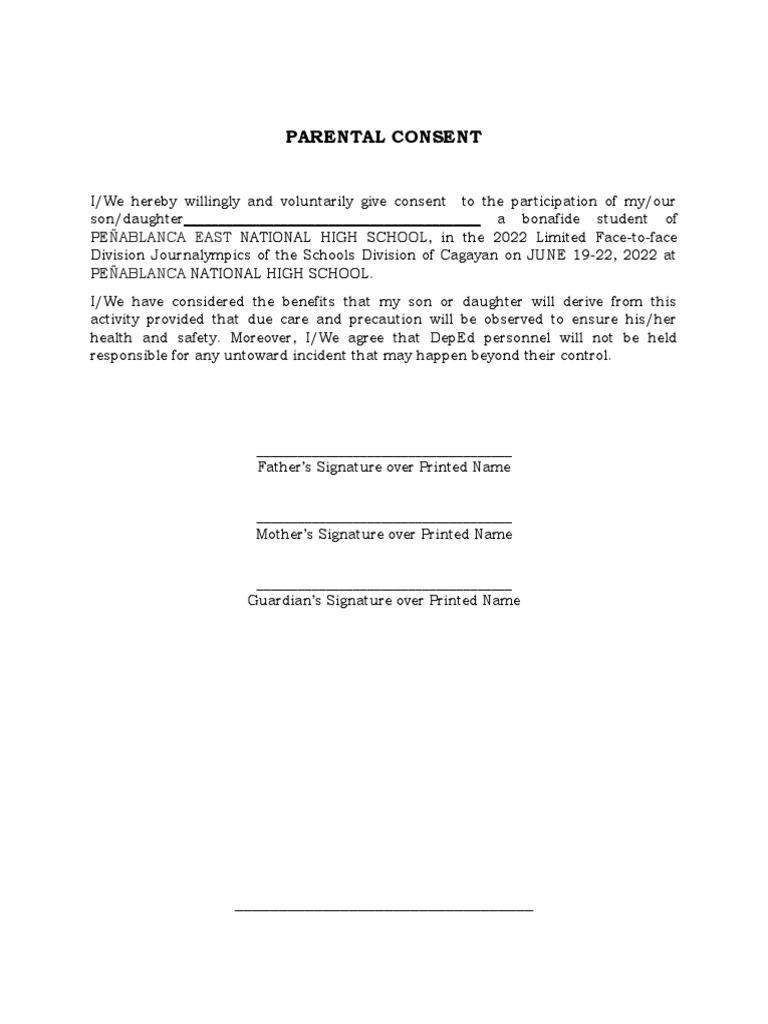 Parental Consent Form for Student Participation in the 2022 Limited ...