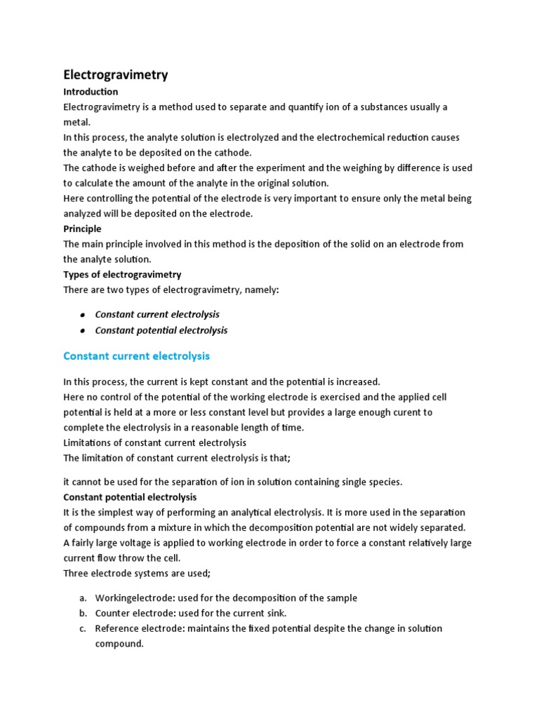 Electrogravimetry | PDF | Electrode | Chemistry
