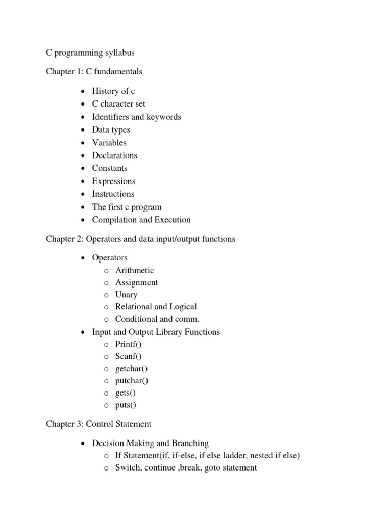 C Programming Syllabus | PDF | Parameter (Computer Programming) | Data Type C Programming Syllabus | PDF | Parameter (Computer Programming) | Data Type