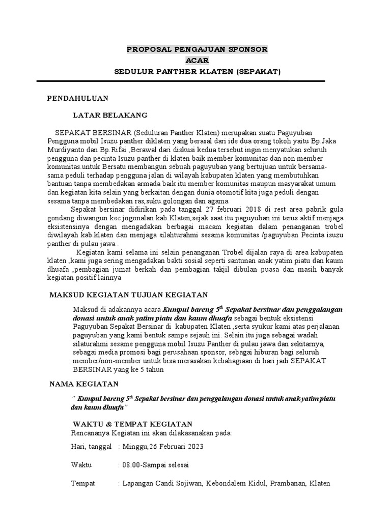 Proposal Aniv Sepakat | PDF