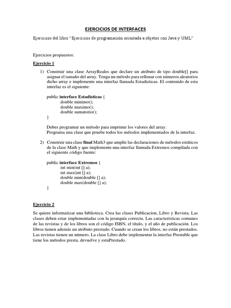 1-Ejercicios de Interfaces | PDF | Java (lenguaje de programación) | Estructura de datos de matriz