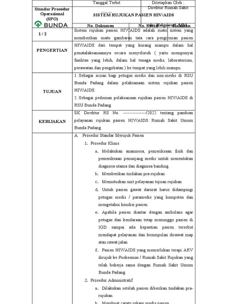Prosedur Rujukan Pasien HIV/AIDS | PDF