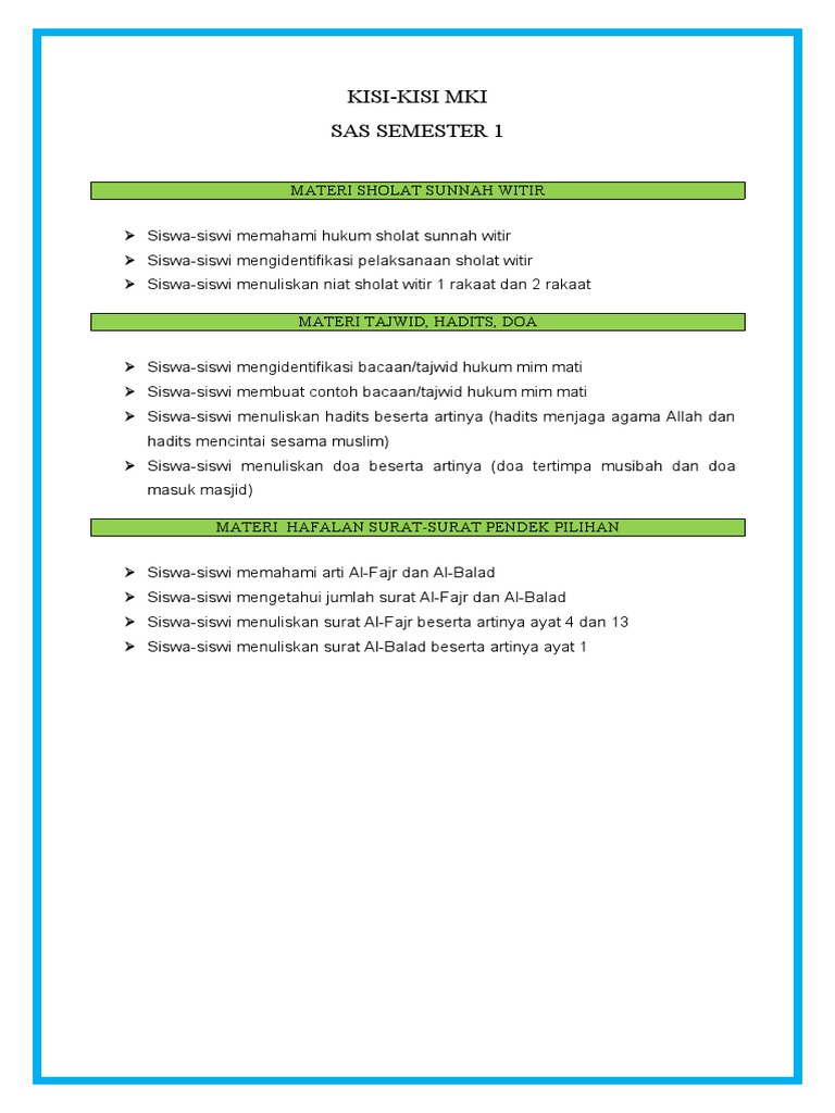 Kisi-Kisi Mki Sas 1 | PDF