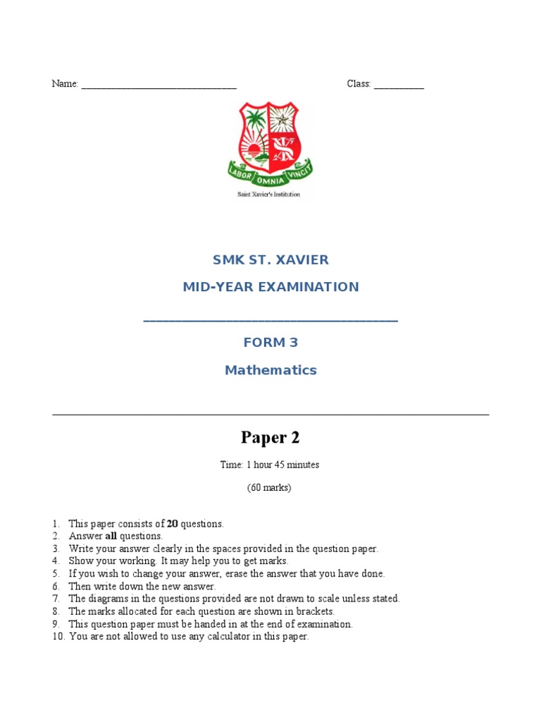 Mid Year Maths Paper 2 (Ver 2) | PDF | Triangle | Elementary Geometry
