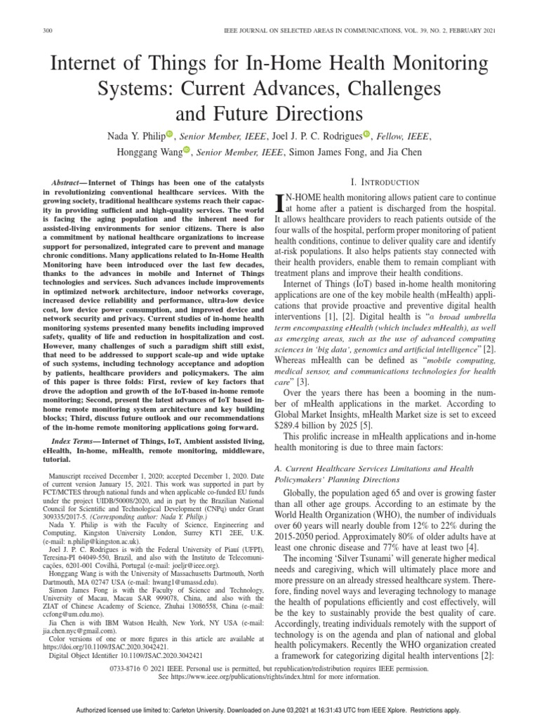 Internet of Things For In-Home Health Monitoring Systems: Current Advances, Challenges and ...