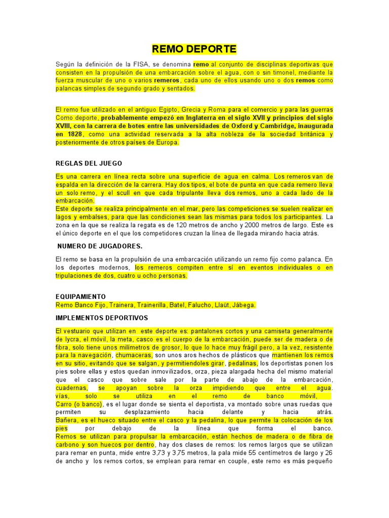 El DEPORTE Remo Ingles Martin | PDF | Remo (deporte) | Deportes