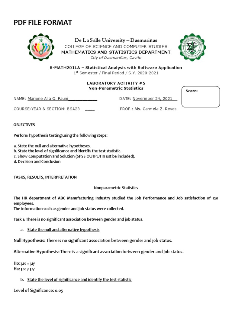 Laboratory Exercise 5 | PDF | Statistical Significance | P Value