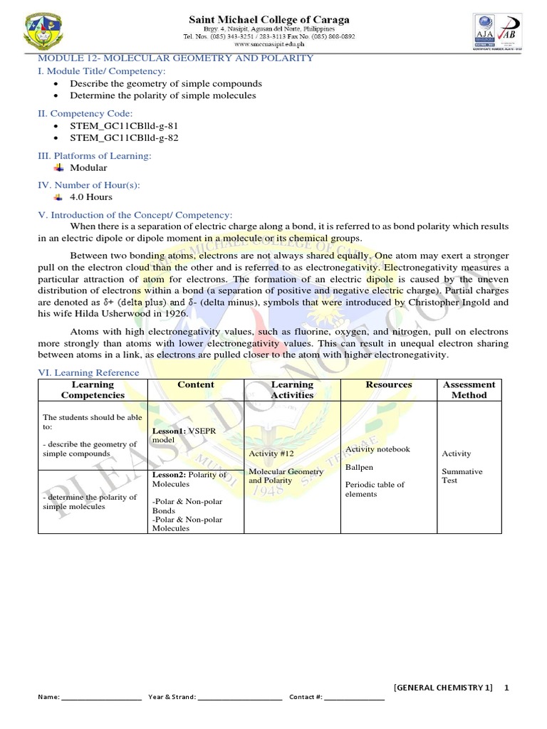 Molecular Geometry Notes | PDF | Chemical Polarity | Chemical Bond