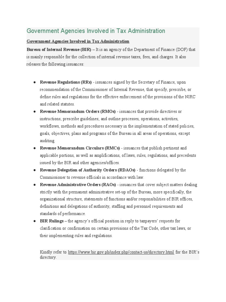 Tax Administration Agencies Guide | PDF | Internal Revenue Service | Taxes