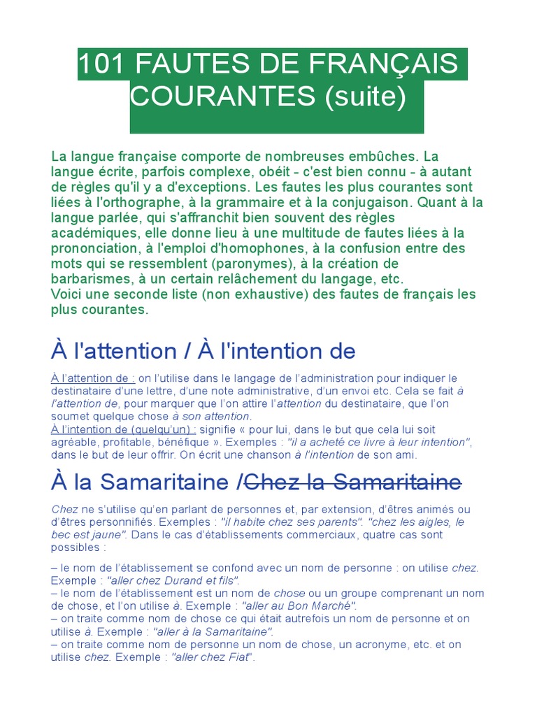 101 Fautes de Français Courantes | PDF | Verbe | Nombre grammatical