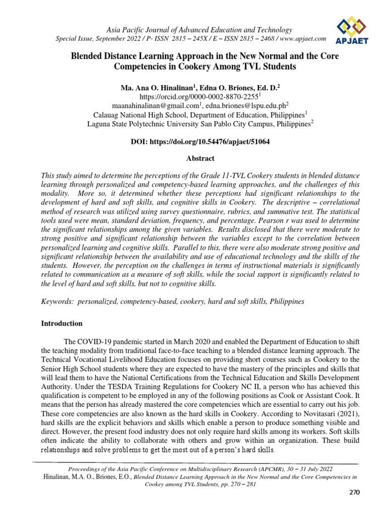 Blended Distance Learning Approach in The New Normal and The Core ...