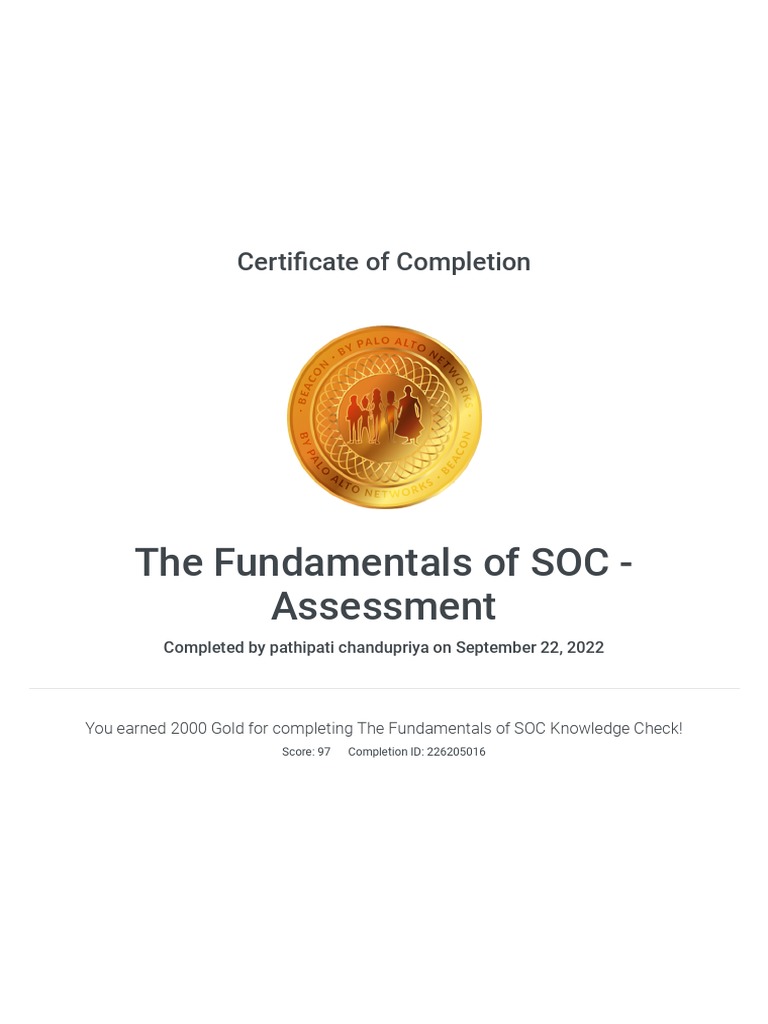 SOC Fundamentals Assessment Completion | PDF
