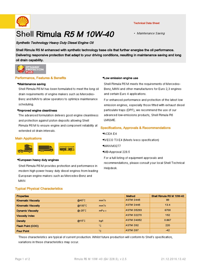 Shell Rimula R5 M 10W-40: Performance, Features & Benefits | PDF