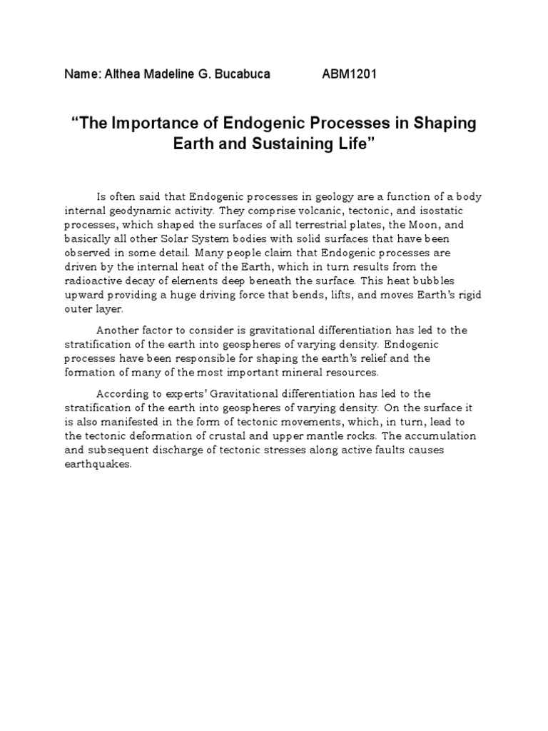 Endogenic Processes: Earth's Shaping Forces | PDF | Science & Mathematics