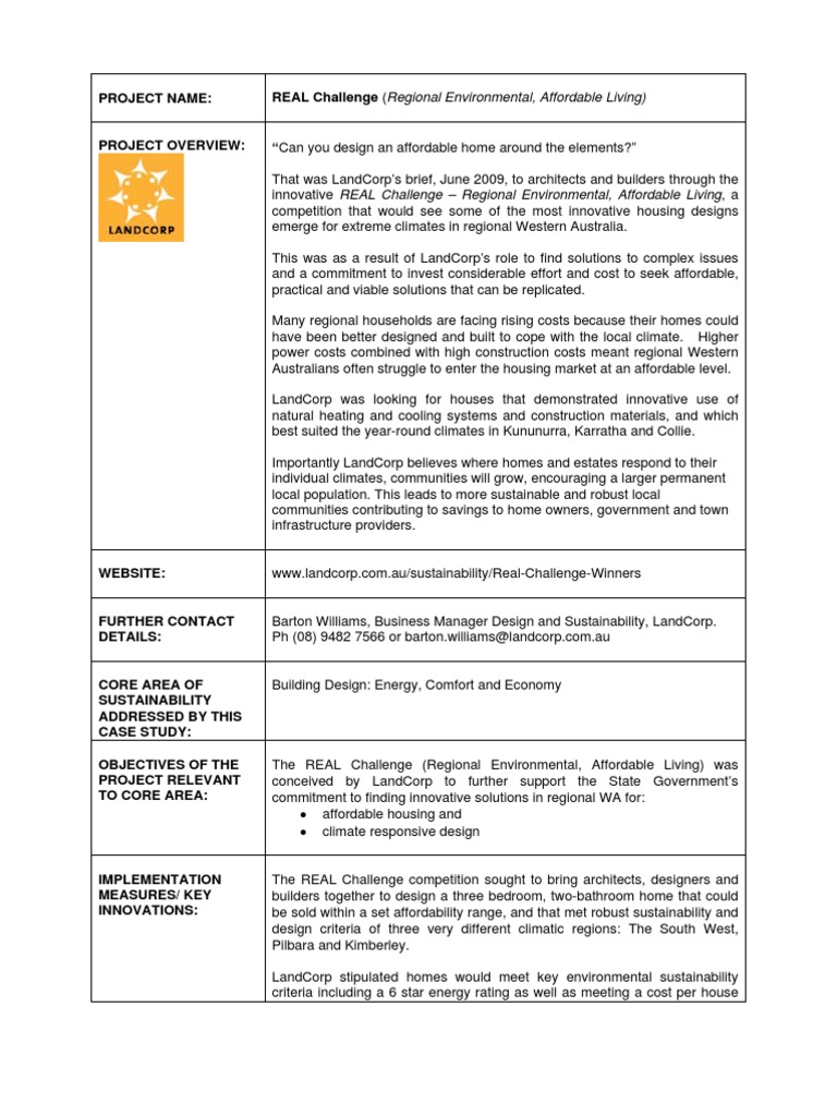 REAL Challenge Case Study | PDF | Architect | Sustainability