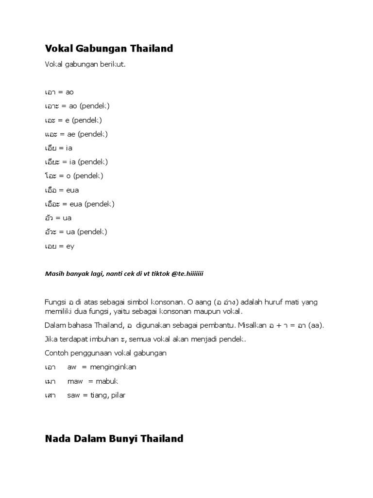 Vokal dan Nada dalam Bahasa Thailand | PDF | Seni & Disiplin Bahasa