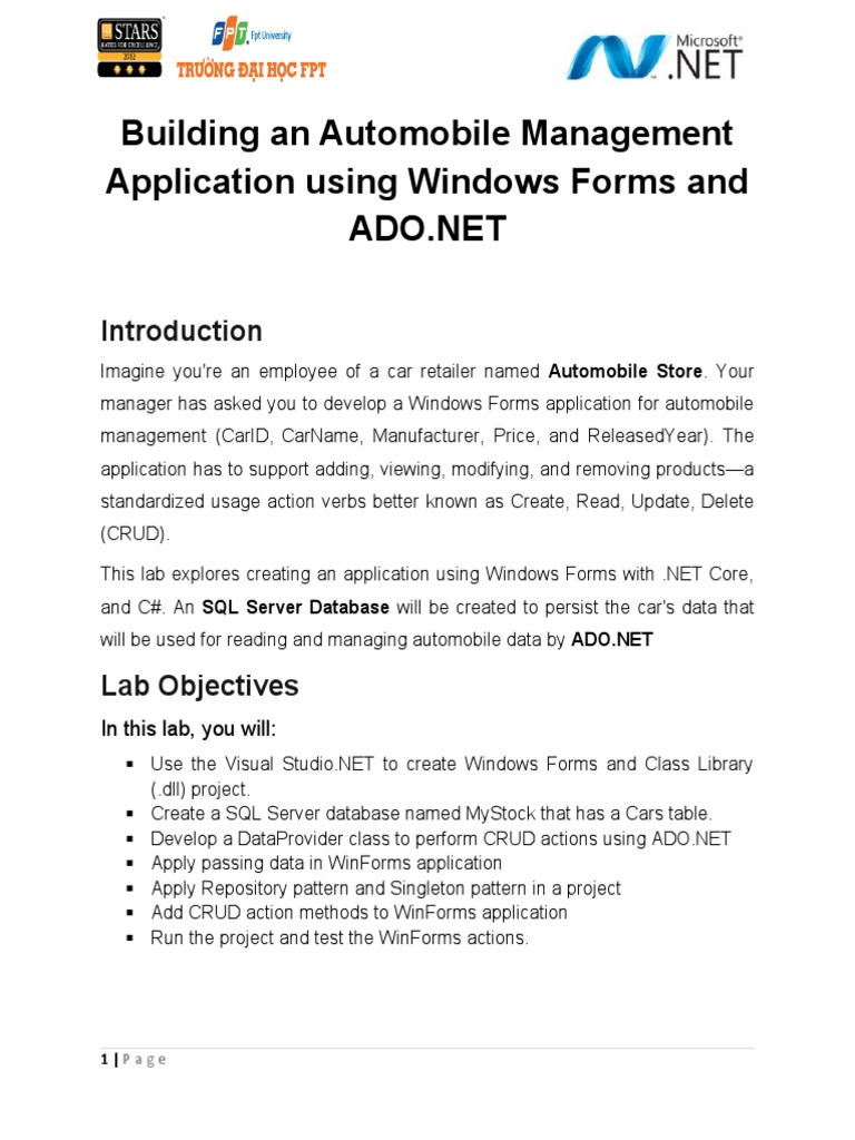 Lab - 02 - AutomobileManagement - Using - ADO - NET and WinfForms | PDF ... Lab - 02 - AutomobileManagement - Using - ADO - NET and WinfForms | PDF ...