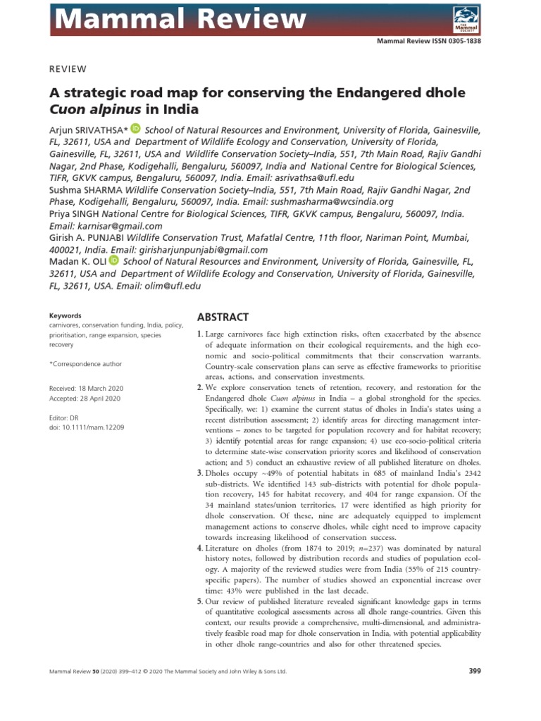 A Strategic Road Map For Conserving The Endangered Dhole | PDF ...