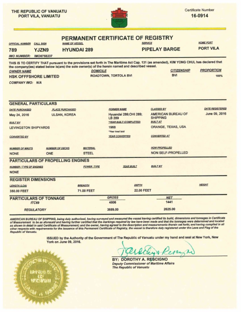 01.permanent Certificate of Registry | PDF