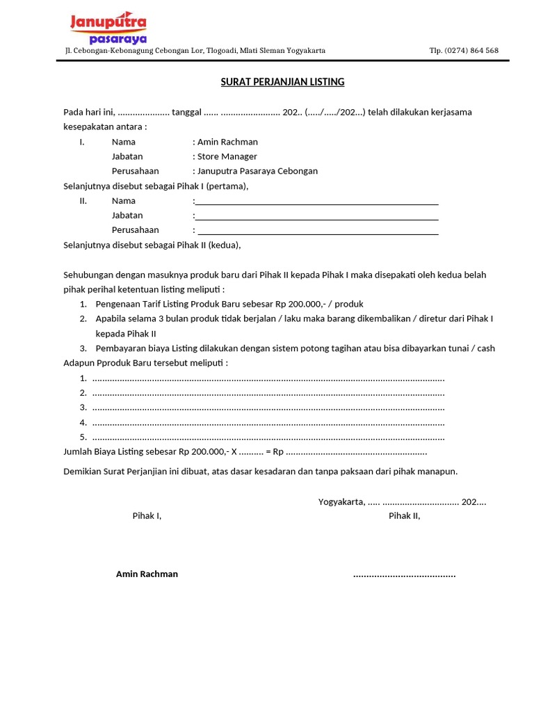 Surat Perjanjian Listing-3 | PDF