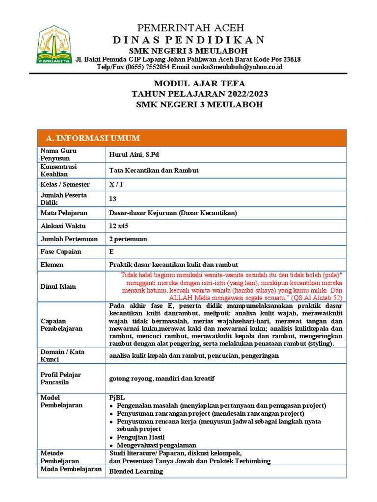 MODUL SMK Pencucian Dan Pengeringan Rambut | PDF