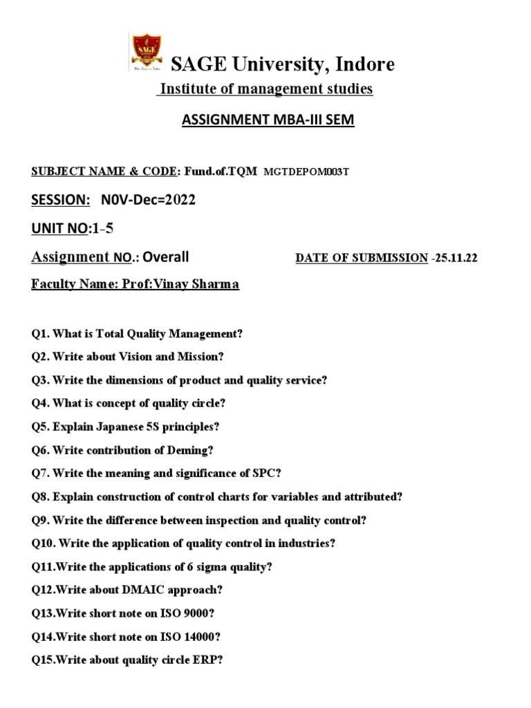 TQM Assignment Questuion | PDF