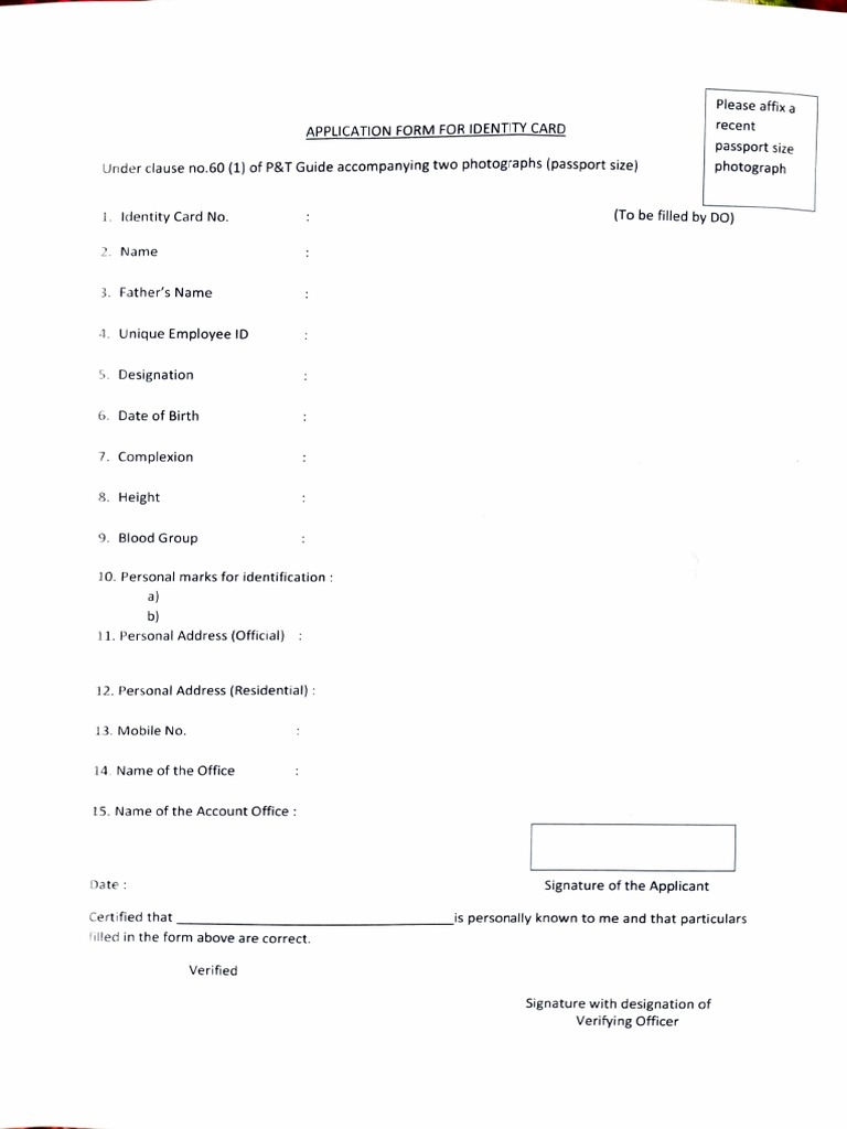 Postal Department Identity Card Application | PDF