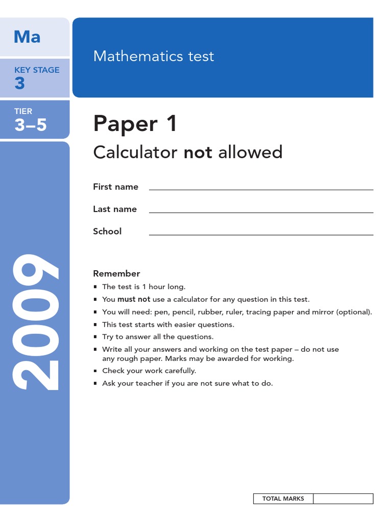 Ks3 Maths Sat Paper 2009 35 Paper1 | PDF