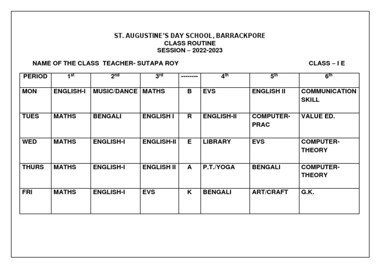 Class Routine - 1 e | PDF