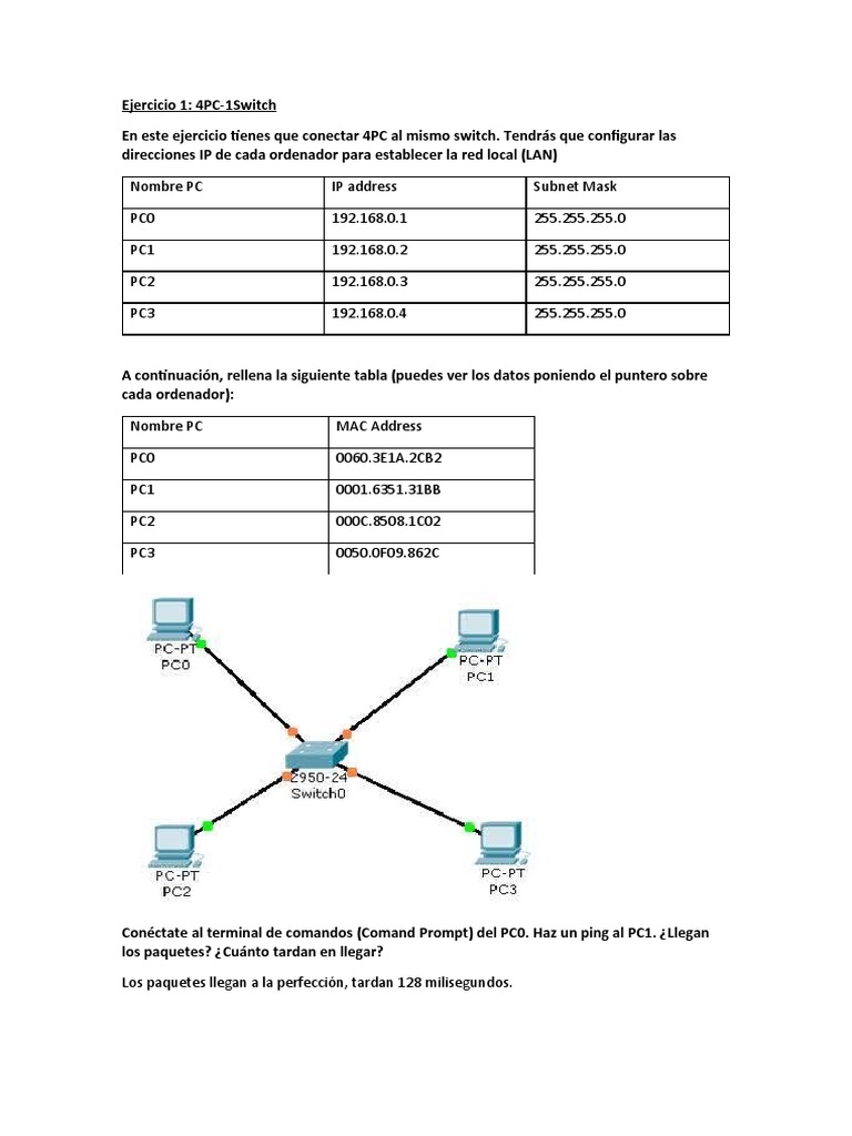 Tema 3 - Ejercicio Switch-Hub | PDF | Dirección IP | Redes de computadoras