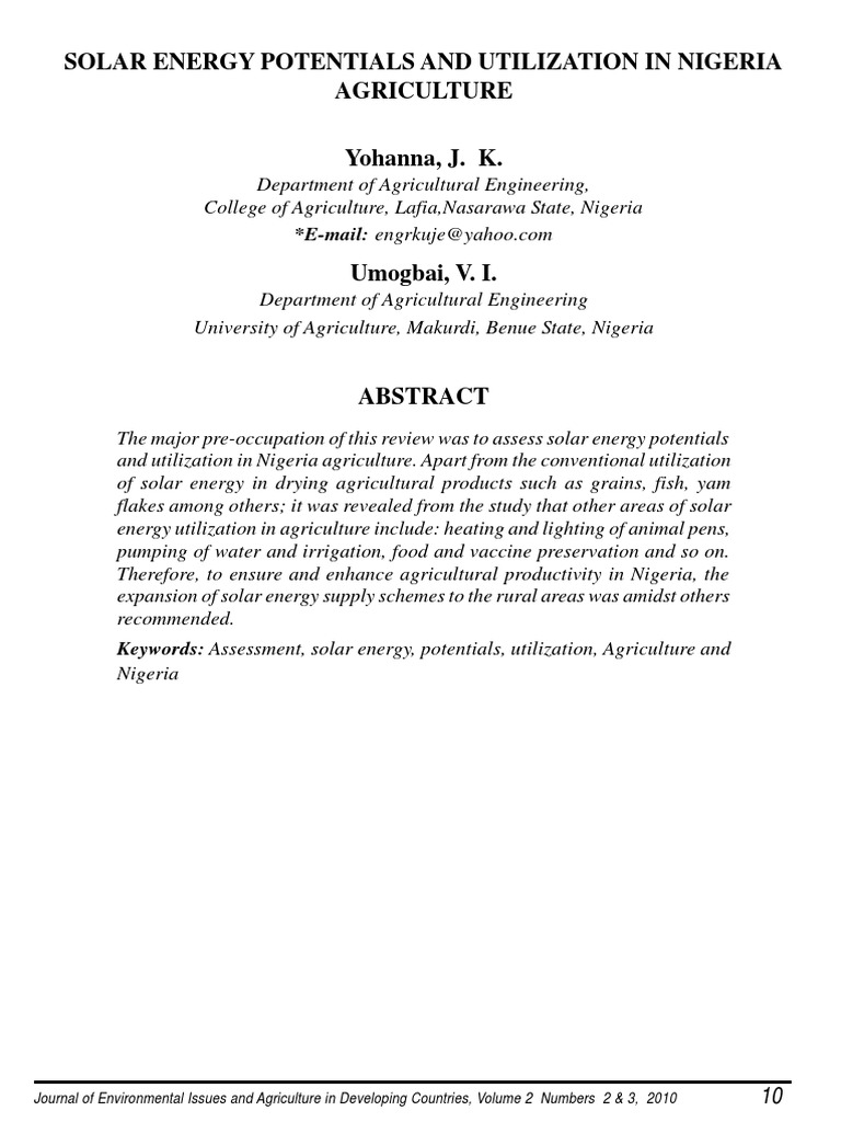 Solar Energy Potentials and Utilization in Nigeria Agriculture | PDF | Solar Energy | Photovoltaics