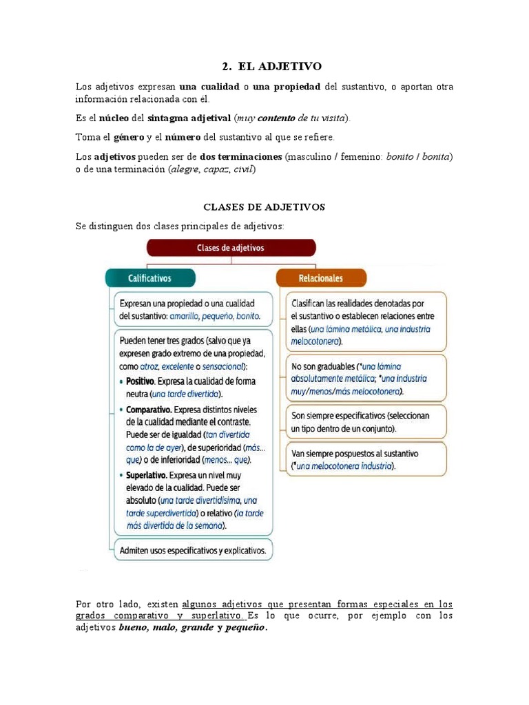 El Adjetivo Teoría y Ejercicios | PDF | Adjetivo | Mecánica del lenguaje