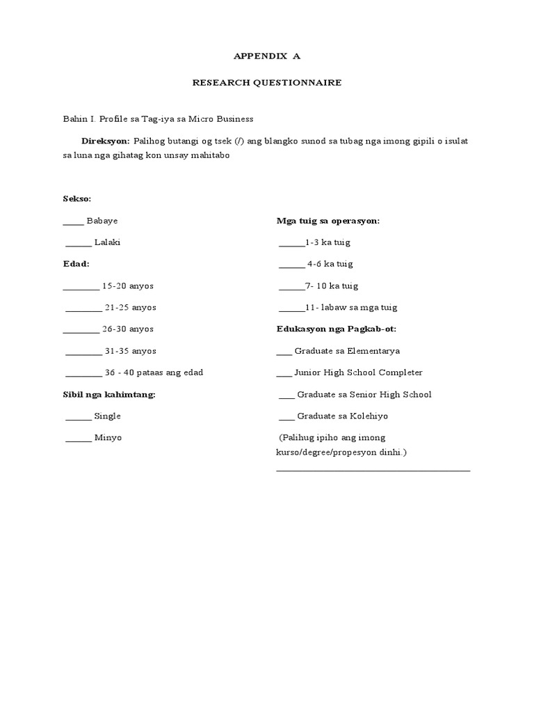 BISAYA Questionnaire | PDF