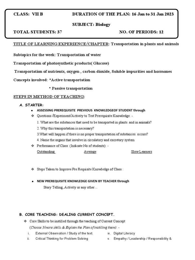 Lesson Plan Class VII B | PDF | Teaching Method | Teachers