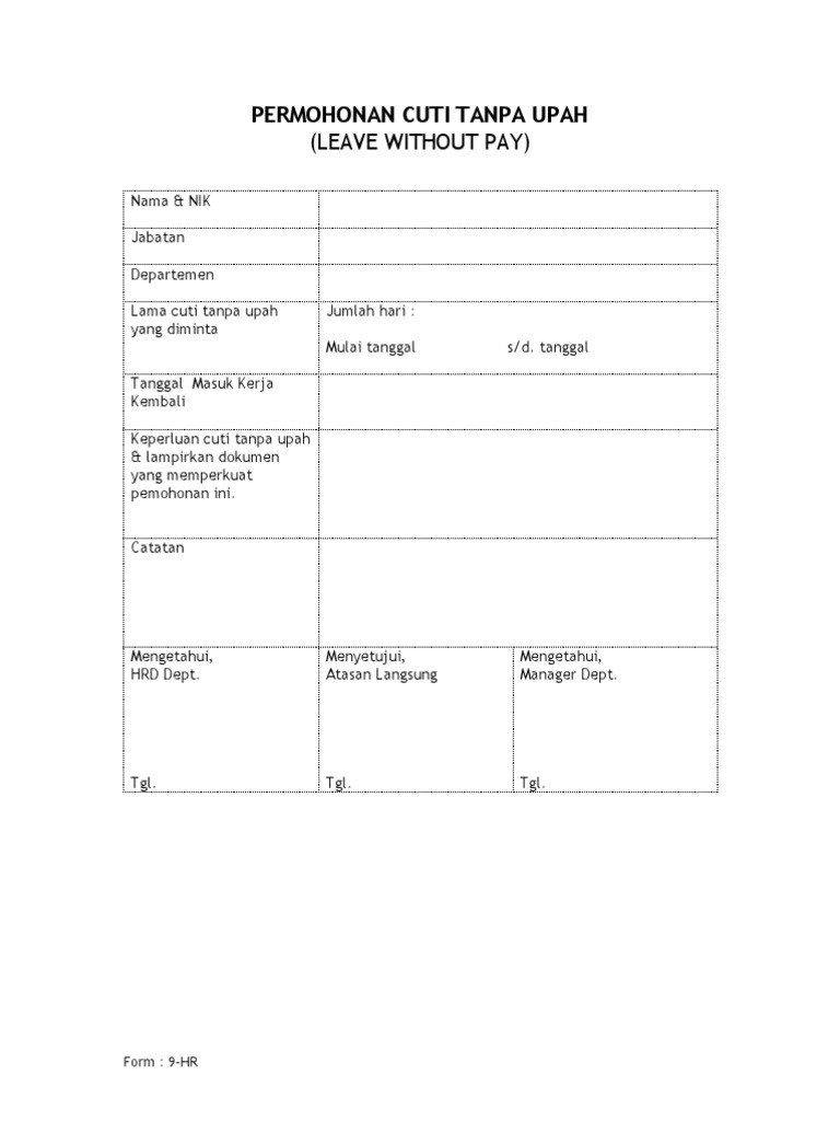 09-Form HRD Cuti Tanpa Upah | PDF